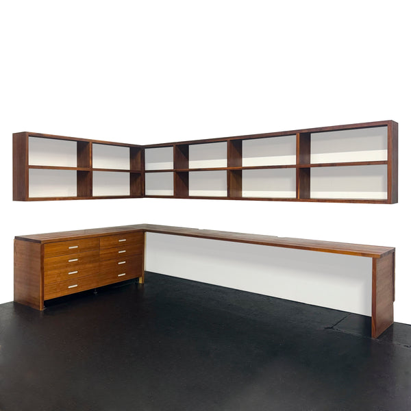Reclaimed L-Shaped Teak Shelving and Working Desk Unit With Drawers ...