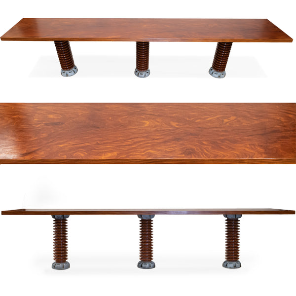 3.5m Long Table With Afrormosia Wood Top & Electrical Insulator Legs ...