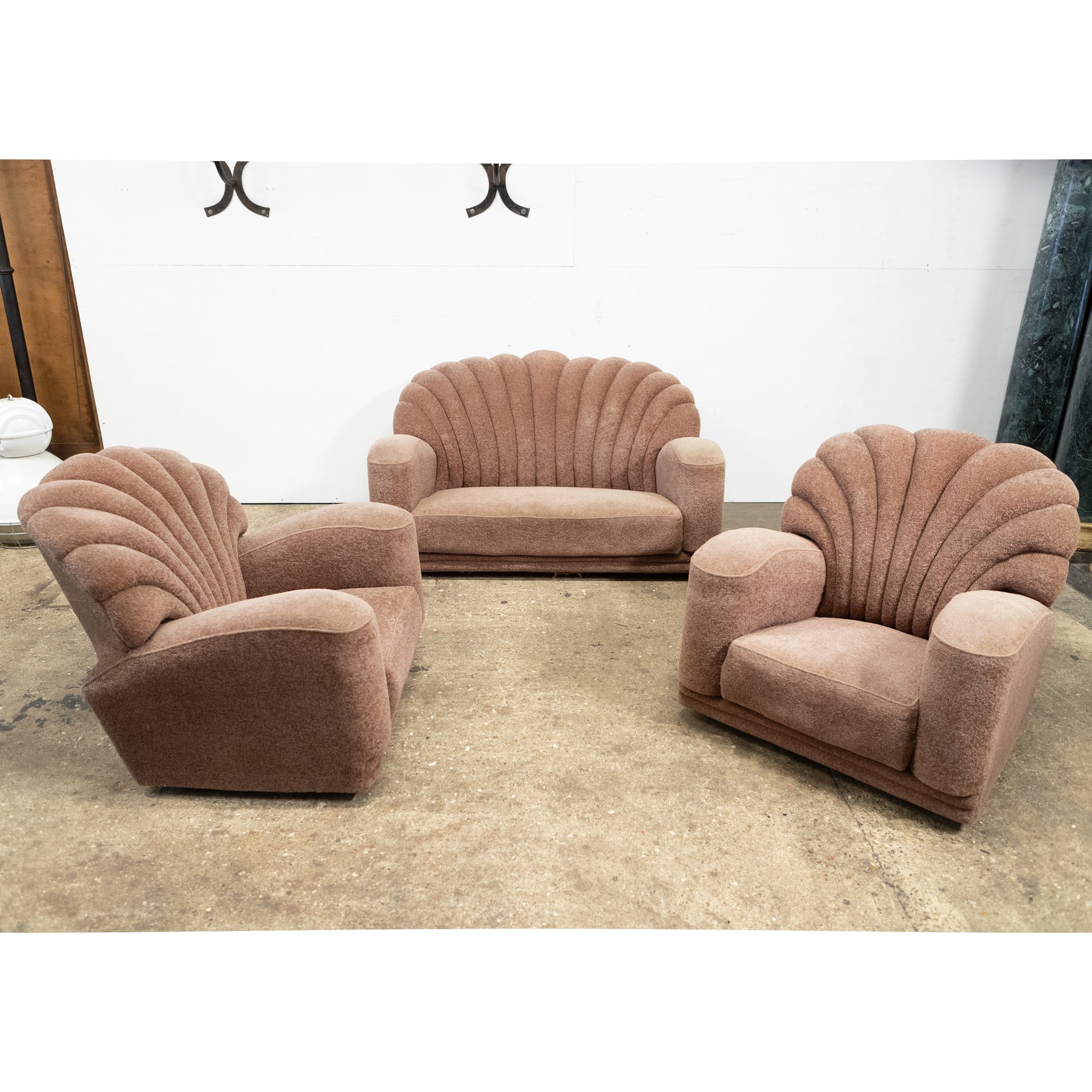 Art Deco 3 Piece Suite Shell-Back Sofa & Armchairs - The Architectural ...